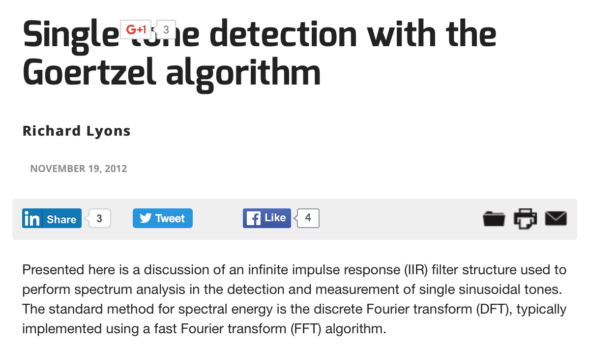 Tone detection with Goertzel – earfluff and eyecandy